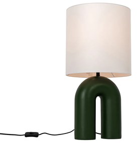 Designová stolní lampa zelená s bílým lněným stínidlem - Lotti