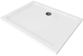 Mexen Flat obdélníková vanička do sprchového koutu slim 90 x 70 cm, Bílá, sifon Černá - 40107090B