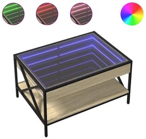 Konferenční stolek, LED podsvícení, kov, dřevo, tvrzené sklo, černá, dub sonoma, sklo čiré, NoBi INFINITY 5