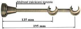 GARNÝŽE-HEBR Garnýž rýhovaná Capri mosaz dvojitá 240 cm