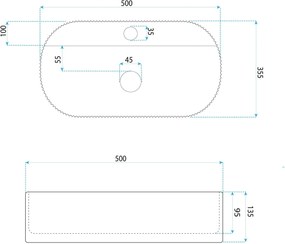 Rea Marcela Kallisto, umyvadlo na desku 500×355×135 mm, béžová matná, REA-U3514