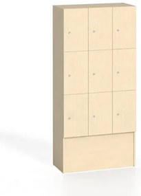 Dřevěná odkládací skříňka S5 s úložnými boxy, 9 boxů, 1700 x 900 x 420 mm, cylindrický zámek, bříza