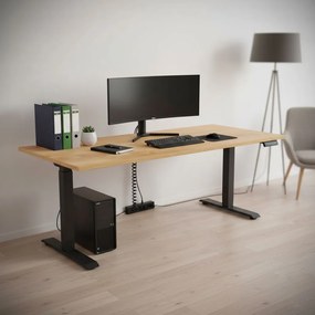 Výškově nastavitelný stůl OfficeTech D, 200 x 80 cm, černá podnož, dub zlatý