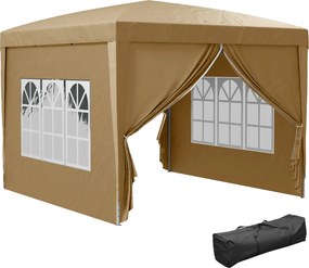 Outsunny skládací zahradní altán 3x3 m se 4 bočními díly, z oceli a oxfordské tkaniny khaki