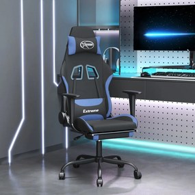 Herní židle s podnožkou černá a modrá textil 3143729