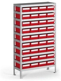 Regál s plastovými boxy ShelfBox, 1600 x 800 x 400 mm, 36x box E