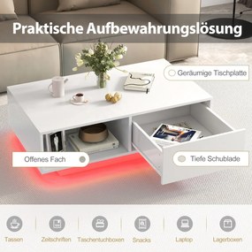 Costway Konferenční stolek s 20 barevnými LED světly a dálkovým ovládáním, bílý