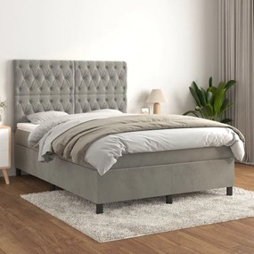 Box spring postel s matrací světle šedá 140x190 cm samet,  3143199