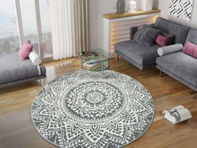 Koberec Lima G757A mandala, krémový / šedý kruh