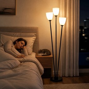 Costway Stojací lampa153cm stojací lampa s3E27- patice lampiček na čtení3Flamey