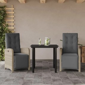 3dílný bistro set s poduškami světle šedý polyratan 3212605