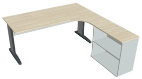 Sestava stolu a skříně levá 180 cm - Hobis Cross CE 1800 H L Dekor stolové desky: akát, Dekor lamino podnože: šedá, Barva nohou: černá