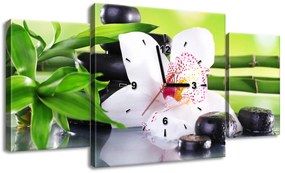 Gario Obraz s hodinami Bílá orchidej a kameny - 3 dílný Rozměry: 90 x 70 cm