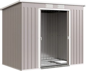 Zahradní domek Outsunny 3,2 m² 213x130x172 cm se sběrnými dveřmi a šikmou střechou, zesílený základ (podlaha není součástí) a 2 okna, Světlá šedá