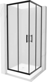 Mexen Rio, čtvercový sprchový kout s posuvnými dveřmi 70 (dveře) x 70 (dveře) x 190 cm, 5mm sklo námraza, černý profil + bílá sprchová vanička RIO, 860-070-070-70-30-4510