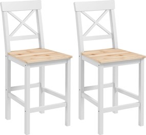 HOMCOM Set 2 Barových Židlí Vysoký Sedák 60,2 cm Dřevěné Kuchyňské Židle s Opěrkou a Podnožkou Nosnost 120 kg pro Jídelnu a Obývací Pokoj Přírodní a B