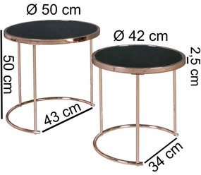 Bruxxi Odkládací stolek Lola (SADA 2 ks), 50 cm, černá / měděná
