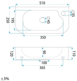 Rea Odetta, umyvadlo na desku/nástěnné 510x250x115 mm, bílá lesklá, REA-U3610
