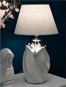 Bílá/ve stříbrné barvě keramická stolní lampa s textilním stínidlem (výška 51 cm) Shiney – Mauro Ferretti