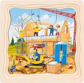 GOKI Vícevrstvé puzzle Stavíme dům / dřevo / 20 x 20 cm