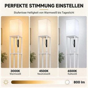 HOMCOM stmívatelná stojací lampa s policemi, bílá