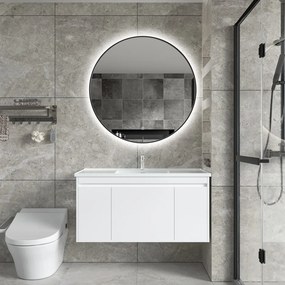 Erga Emma, ​​kulaté LED zrcadlo 90cm, černý kovový rám, 2070 lm, 6500K, zadní osvětlení, ERG-V01-201-9090-BK