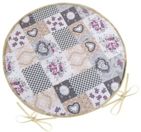 Bellatex Sedák DITA kulatý hladký průměr 40 cm Patchwork love šedá, béžová, vínová