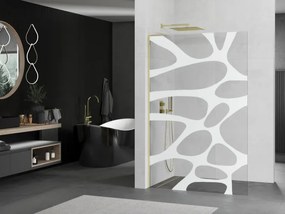 Mexen Kioto L, sprchová zástěna Walk-In 80 x 200 cm, 8mm čiré sklo bílý vzor, ​​zlatý lesklý profil, 800-080-103-50-97
