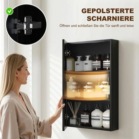 zrcadlová skříňka Kleankin, koupelnová skříňka se 3 policemi, skříňka na léky, nástěnná skříňka do ložnice, černá, 40 x 12 x 60 cm | Aosom