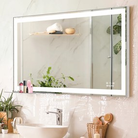 MMIRO, Koupelnové make-up zrcadlo s osvětlením a poličkou Bathroom Fashion BF3, 122x61 cm | stříbrná