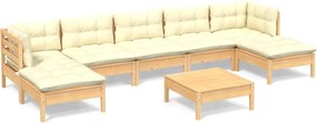 8dílná zahradní sedací souprava s krémovými poduškami borovice 3097097