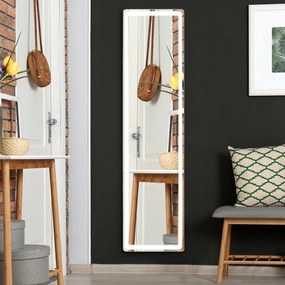 HOMCOM stojací zrcadlo 2 v 1 s LED světlem, volně stojící, hliník, nastavitelný světelný zdroj, 40 cm x 37 cm x 157,5 cm