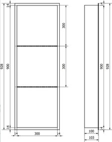 Mexen X-Wall-R, polička na zapuštění na obklad s límcem 90 x 30 cm, ocelová, 1910903010S