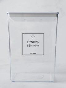 DÝŇOVÁ SEMÍNKA – průhledná samolepka na dózu, základní písmo, 5 x 5 cm | DomaLEP