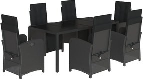 7dílný zahradní jídelní set s poduškami černý polyratan 3212460