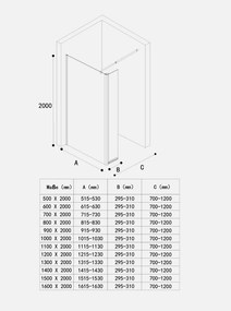 design sprchový kout WALK-IN box BREMEN - Black SIDE 50-160cm