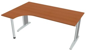 Stůl ergo oblouk pravý 180×120/80 cm - Hobis Cross CE 1800 P Dekor stolové desky: třešeň, Dekor lamino podnože: bílá, Barva nohou: Stříbrná