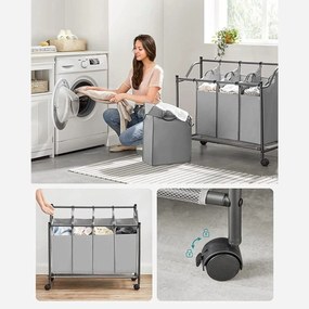 Prádelní koš na kolečkách 4 x 35l, se 4 vyjímatelnými taškami, šedá