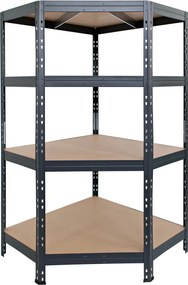 AR Shelving Rohový kovový regál RIVET antracit 4 police 250kg 180x90x45x65 cm
