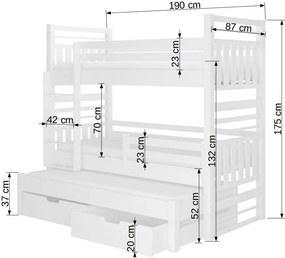ADRK Furniture Třílůžková patrová postel HIPPO 180x80 CH-Hip-PineN-190-E1899