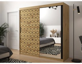 Šatní skříň s posuvnými dveřmi se zrcadlem Arituda II 200, Úložný prostor: ne, Barva: dub artisan / dub artisan + černá