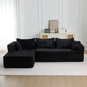 Aosom Modulární rohová sedací souprava do L s lenoškou, úsporný, minimalistický design, hluboký pocit sezení, 279x179x83 cm, černá
