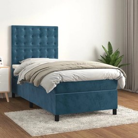 vidaXL Box spring postel s matrací 80 x 200 cm samet [3143229] Barva: Tmavě moddrá