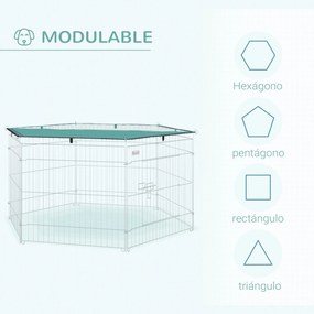 PawHut Ohrádka pro psy 6 panelů 59x60 cm Skládací kovový plot pro domácí mazlíčky s dveřmi a zámkem a stříškou pro zahradu a terasu
