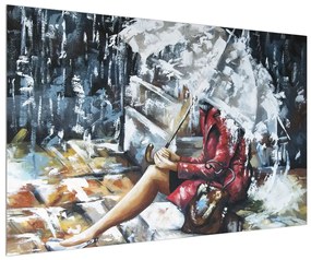 Obraz ženy pod deštníkem (120x80 cm)
