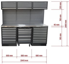 AKČNÍ SET Sestava 6 ks dílenského nábytku SET-CA01082 s nerezovou pracovní deskou MB-TGW80S