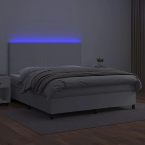 Box spring postel s matrací a LED bílá 180x200 cm umělá kůže 3135838