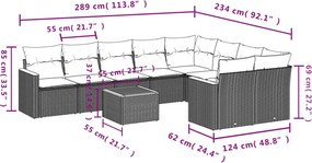 10dílná zahradní sedací souprava s poduškami černá polyratan 3258709
