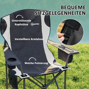 Outsunny Sada 2 skládacích kempingových židlí s opěrkami, držákem na nápoje, opěrkou hlavy a chlazením – Skládací židle do přírody s nosností až 120 …
