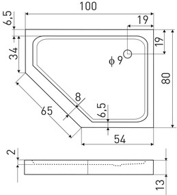 Novoterm Asymetrická akrylátová sprchová vanička NV-Glasgow PRAVÁ 100x80 bílá, vysoká